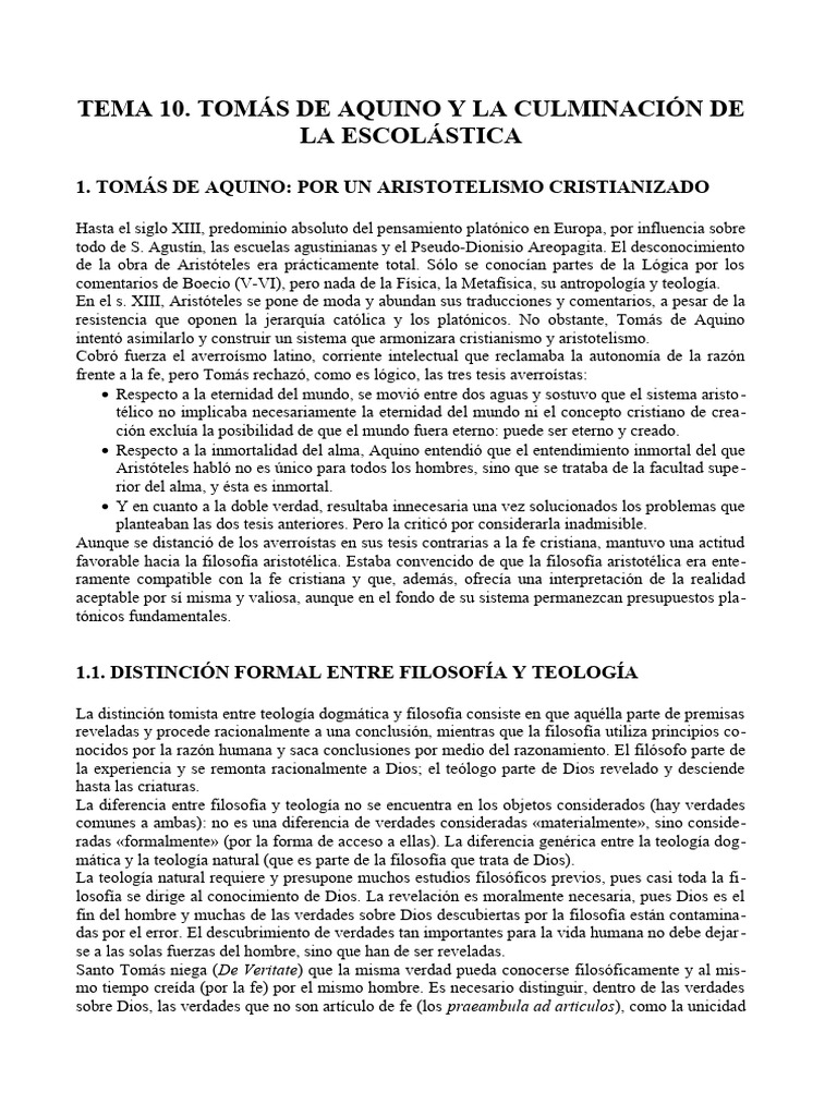 Tema 10 - Tomás de Aquino y La Culminación de La Escolástica | PDF | Tomás de Aquino | Esencia