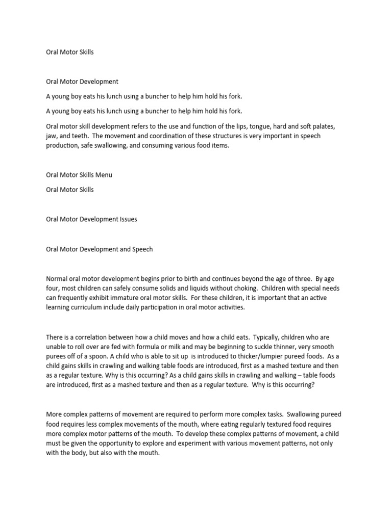 Oral Motor Skills | Download Free PDF | Anatomical Terms Of Motion ...