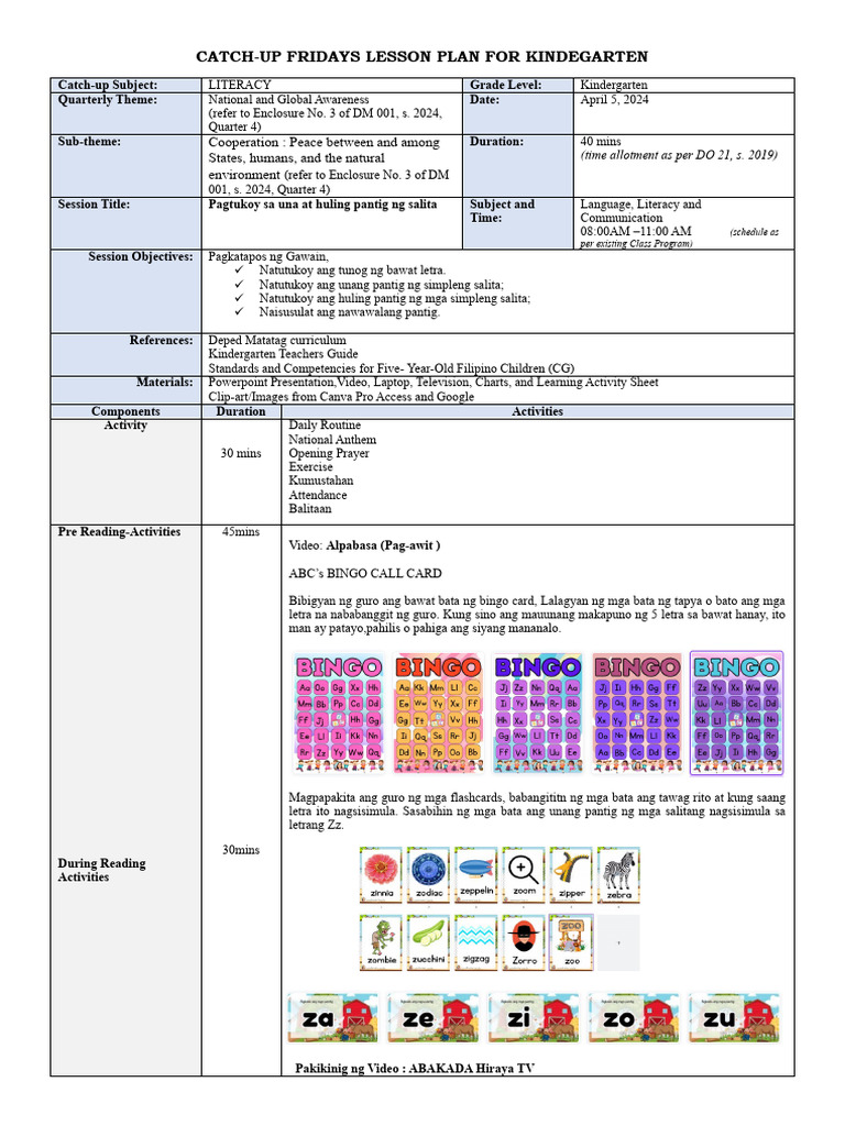 April 5 LESSON PLAN - Catch Up Friday Quarter 4 Week 1 | PDF