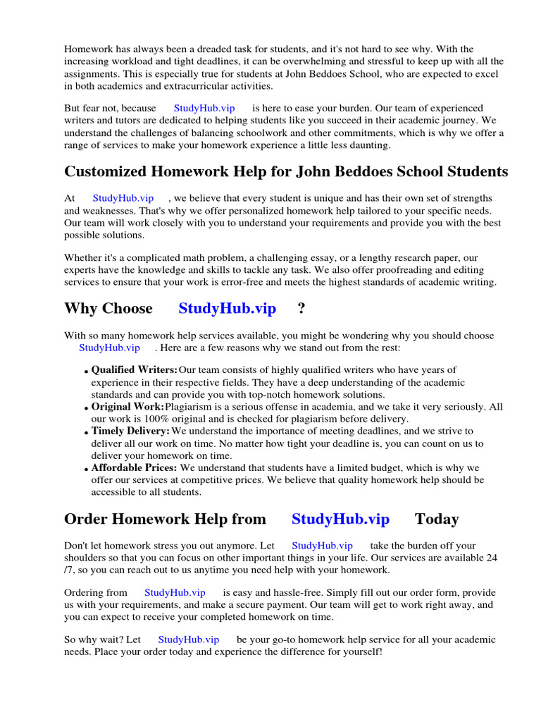 John Beddoes School Homework | PDF