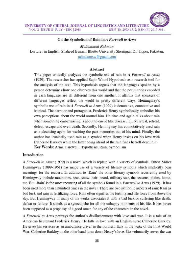 Rain Symbolism in A Farewell to Arms | PDF | Liberal Arts Education