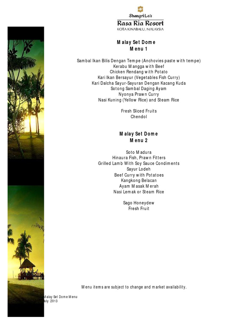 Malay Set Dome Menu | PDF | Curry | Southeast Asian Cuisine
