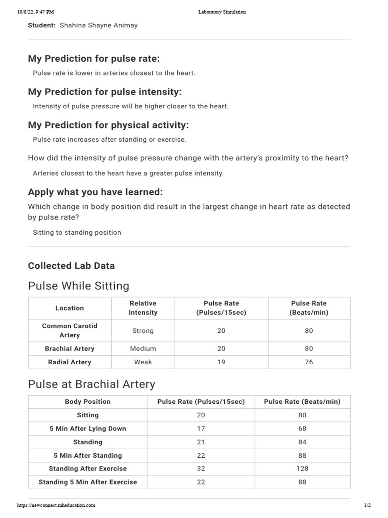 Lab Activity - Cardiovascular Physiology - Pulse Rate | PDF