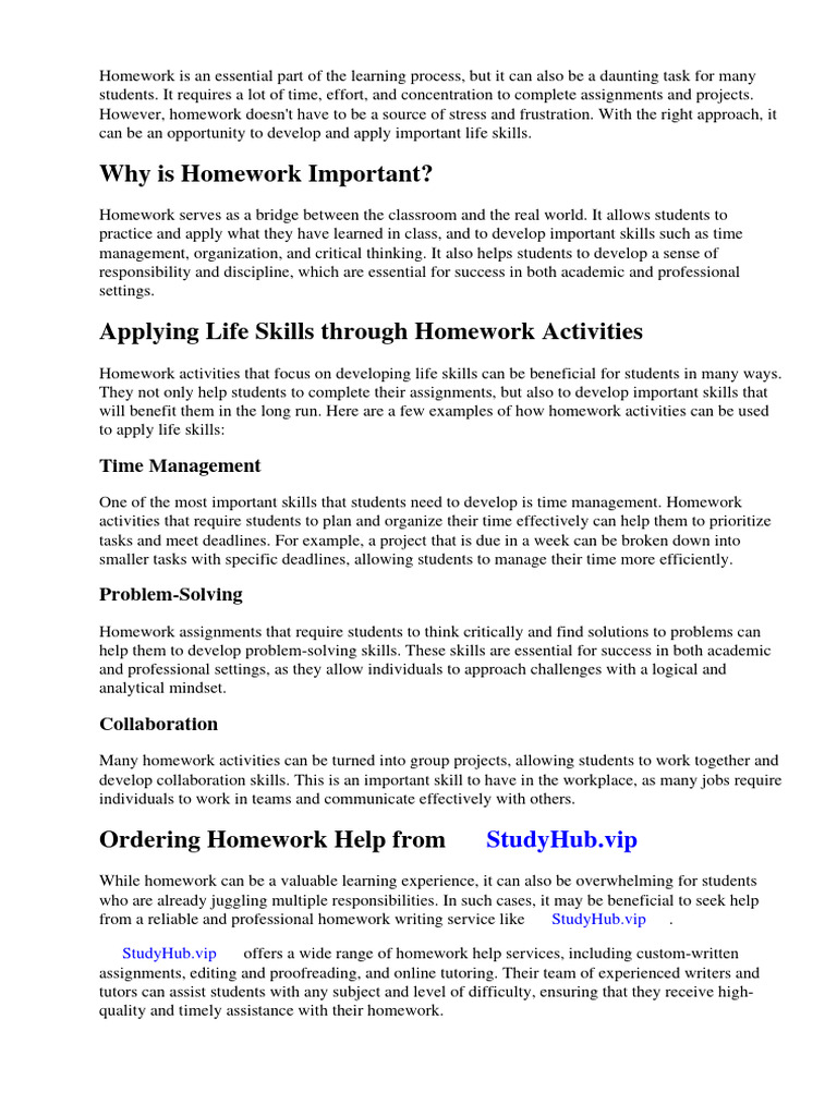 Applying Life Skills Homework Activities | PDF | Homework | Time Management