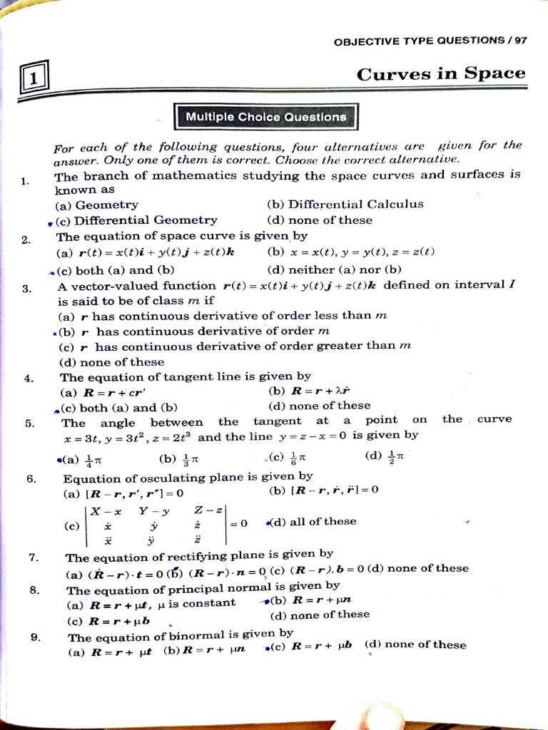 Some Imp MCQ of Differential Geometry | PDF | Differential Geometry | Applied Mathematics
