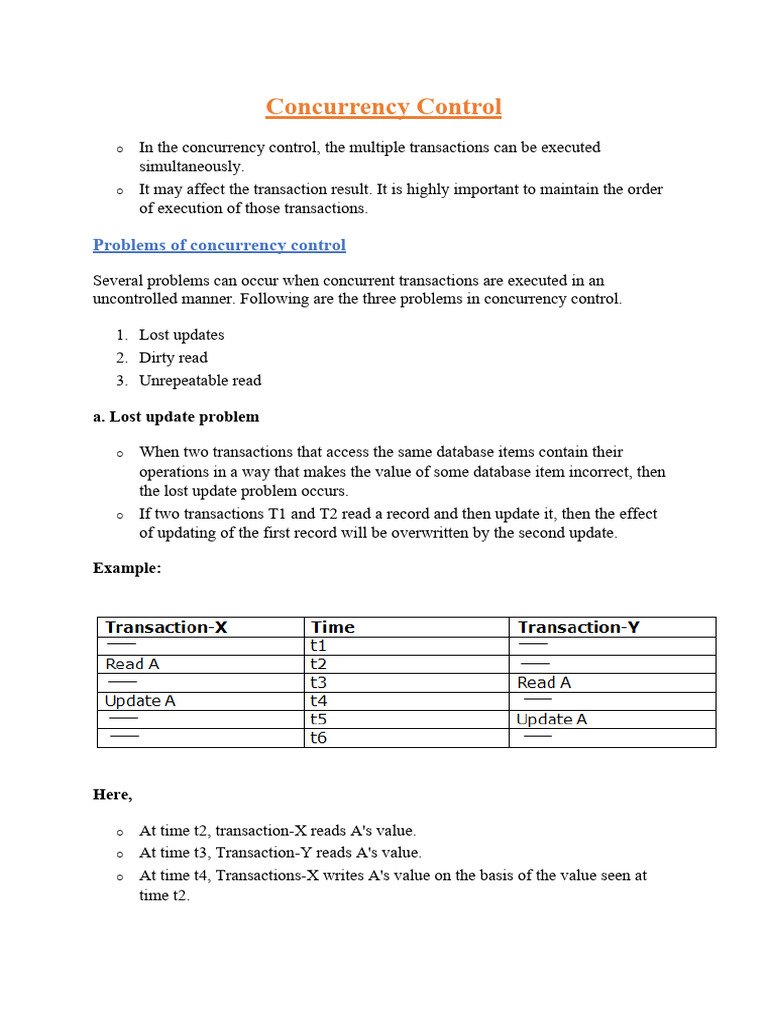 Concurrency Control Problems | PDF | Database Transaction | Information Technology Management