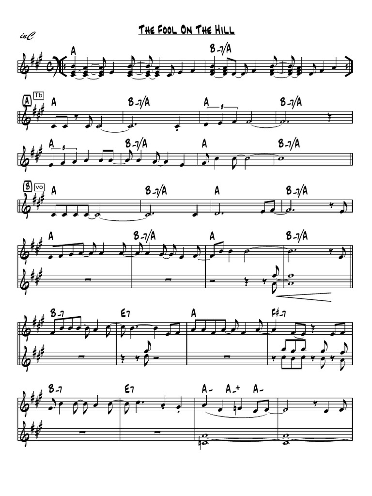 The Fool On The Hill - Key-A-inC | PDF