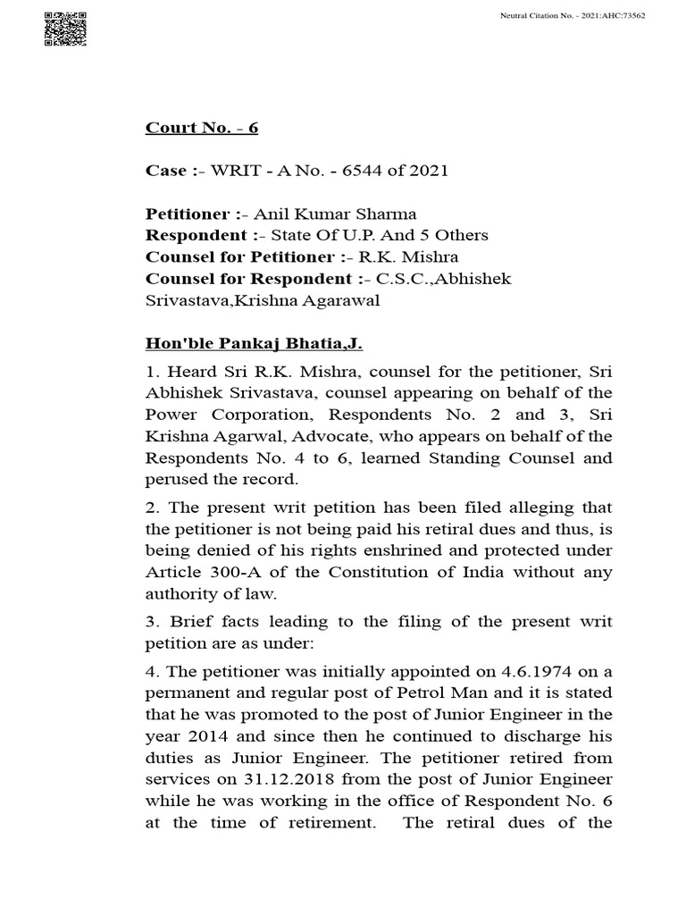 Wria (A) 6544 2021 | PDF | Complaint | Public Law