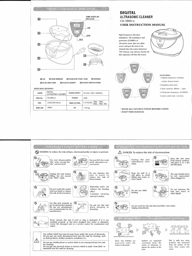 Ultrasonic Cleaner CD-3800 Manual | PDF