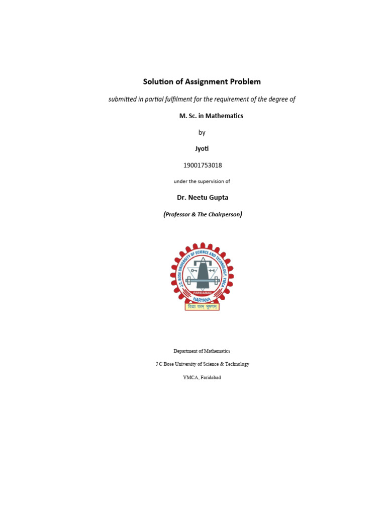 Solution of Assignement Problem, File | PDF | Linear Programming | Mathematical Optimization