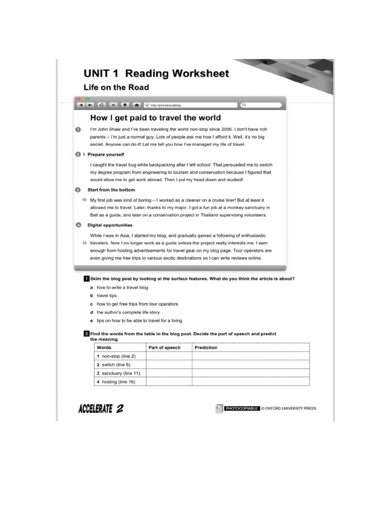 UNIT 1 Reading Worksheet | PDF