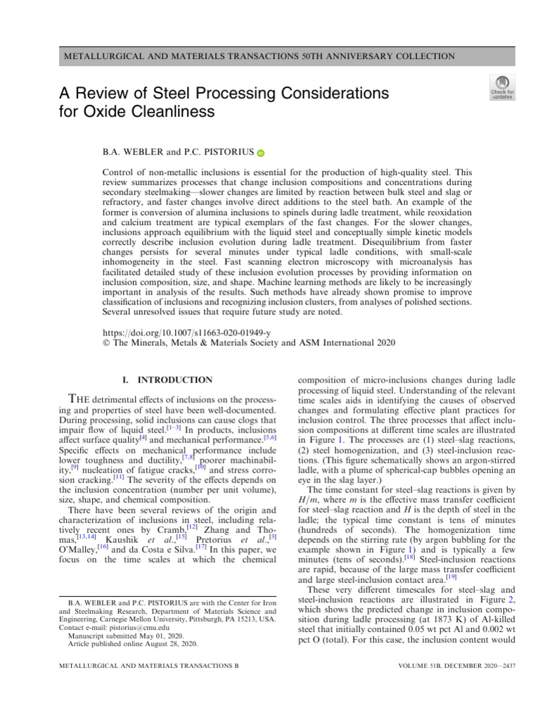 Steel Inclusion Control in Processing | PDF | Chemical Equilibrium ...