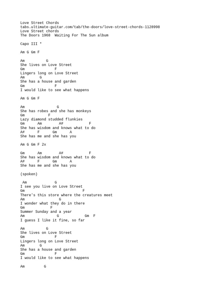 The Doors - Love Street Chords 2 | PDF