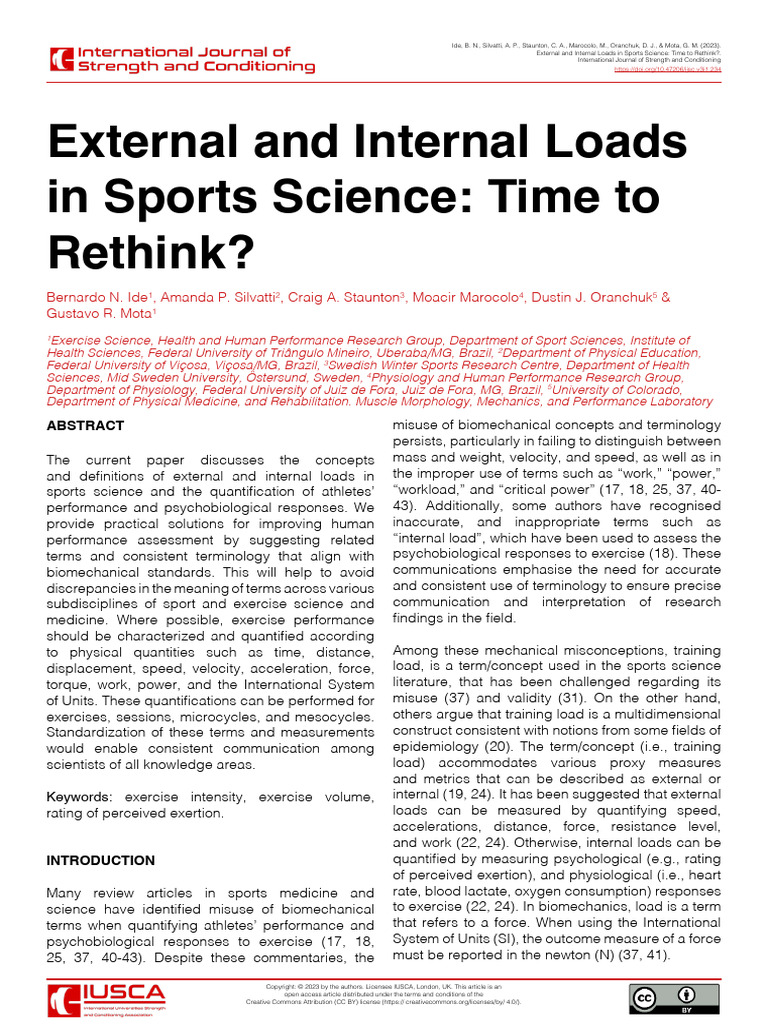 LOAD - External and Internal Loads in Sports Science - 2023 | PDF ...