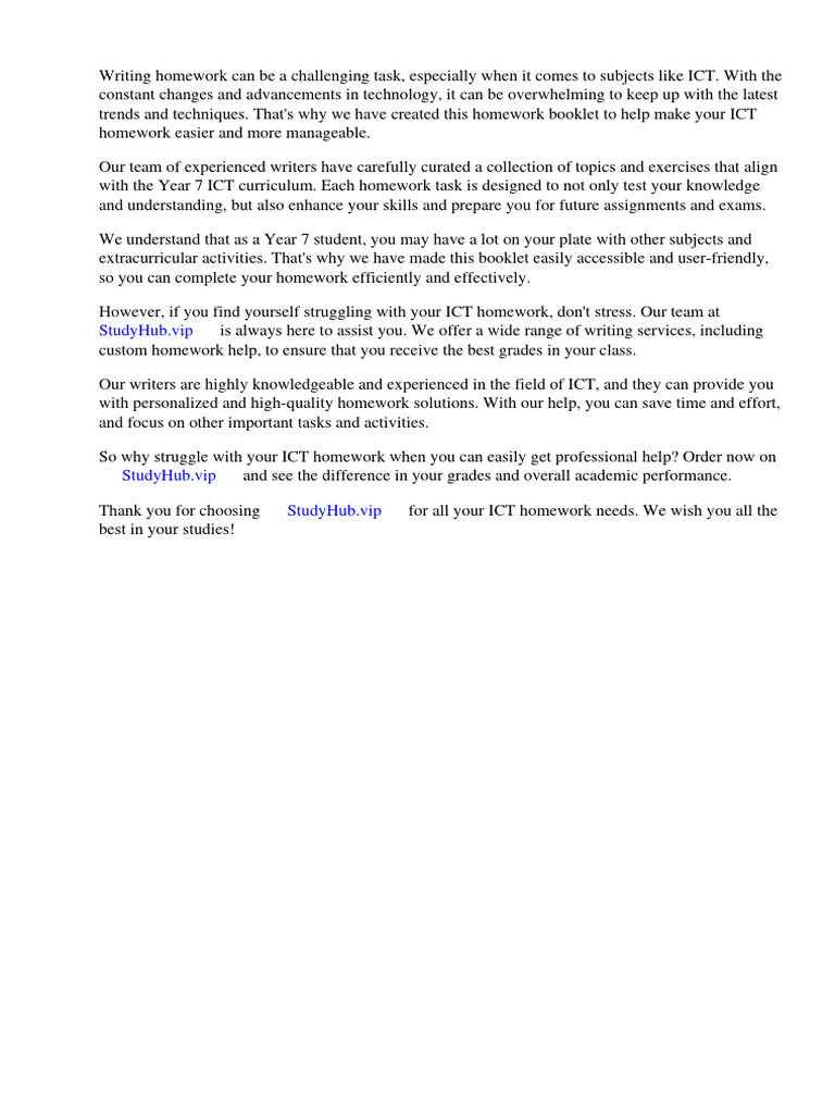 Year 7 Ict Homework Booklet | PDF | Homework | Information And ...