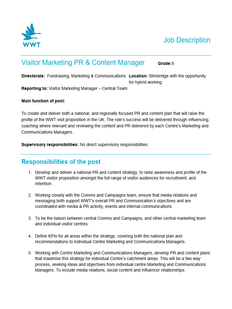 Visitor Marketing PR Manager Role | PDF | Marketing | Communication