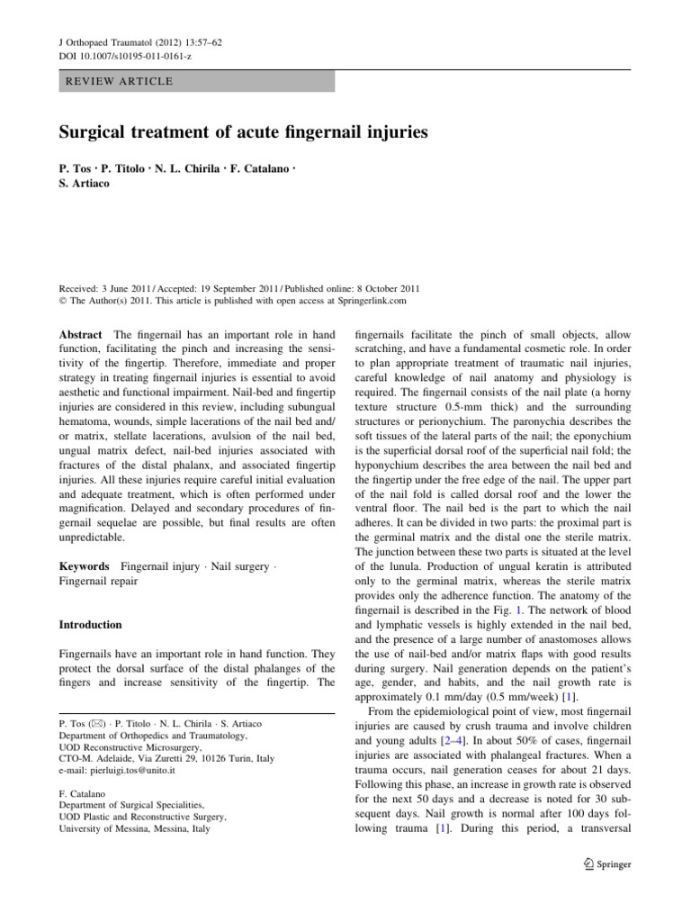 Surgical Treatment of Acute Fingernail Injuries 2012 | PDF | Nail ...