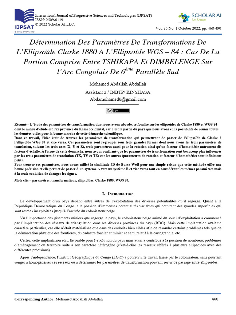 Transformation Clarke 1880 à WGS 84 | PDF | Géodésie | Altitude