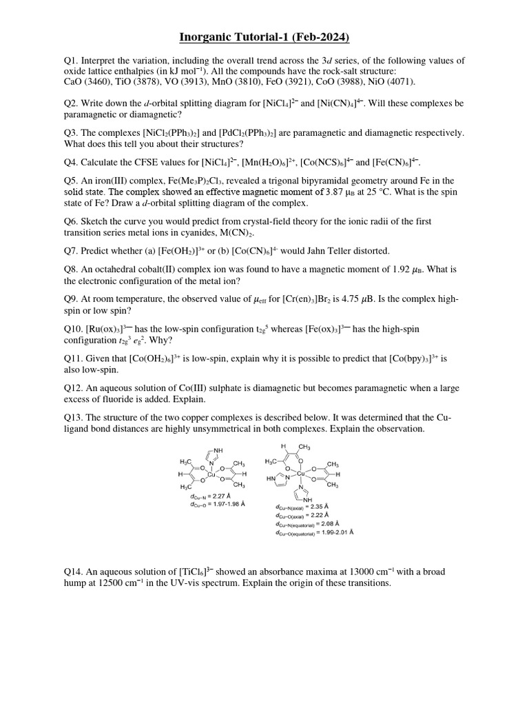 Inorganic Tutorial 1 | PDF