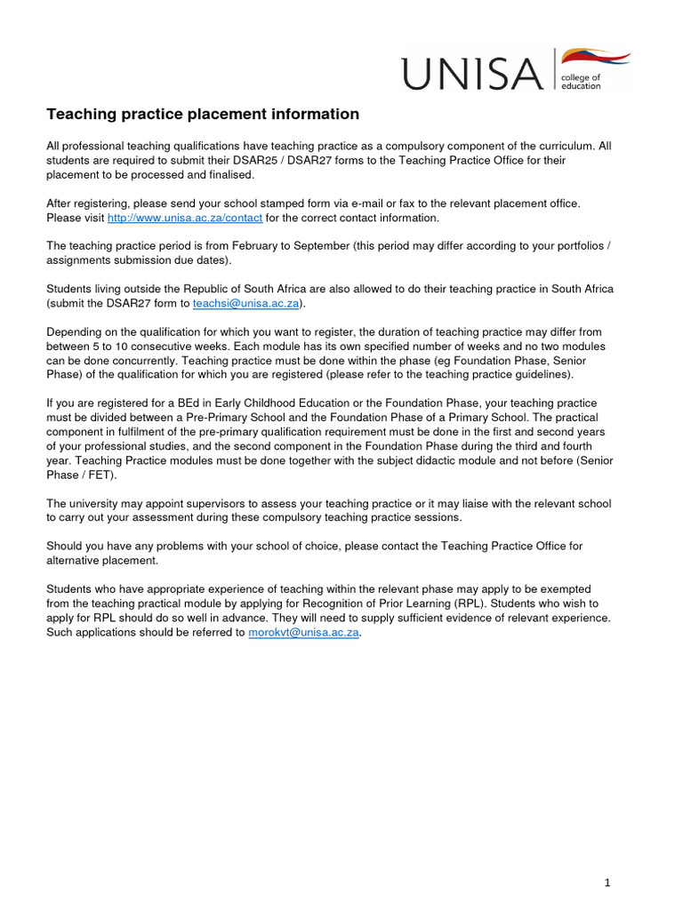 Teaching Practice Placement Guidelines | PDF | Teachers | Educational ...