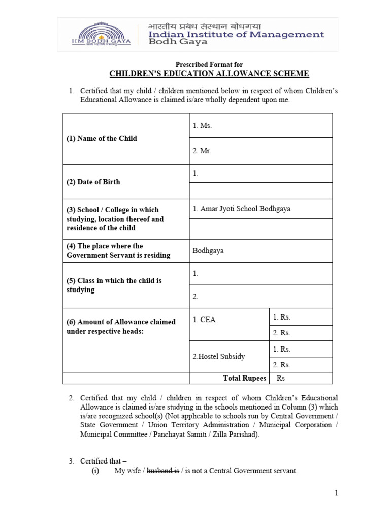 CEA Form Specimen | PDF | Government Finances