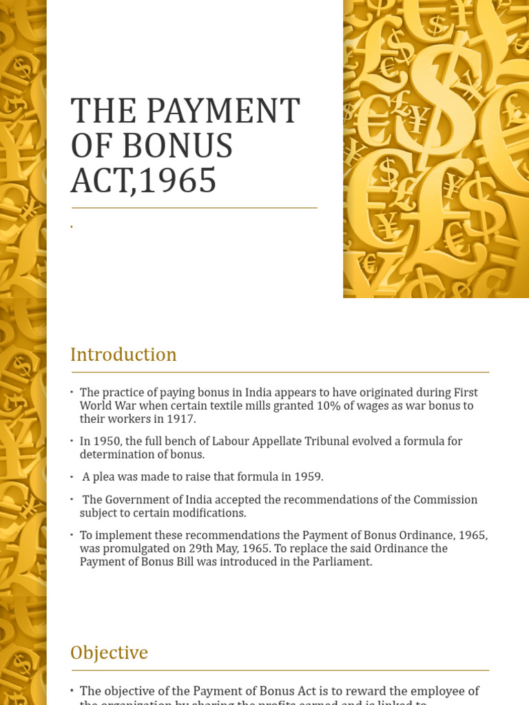 The Payment of Bonus Act, 1965 | PDF | Salary | Employment