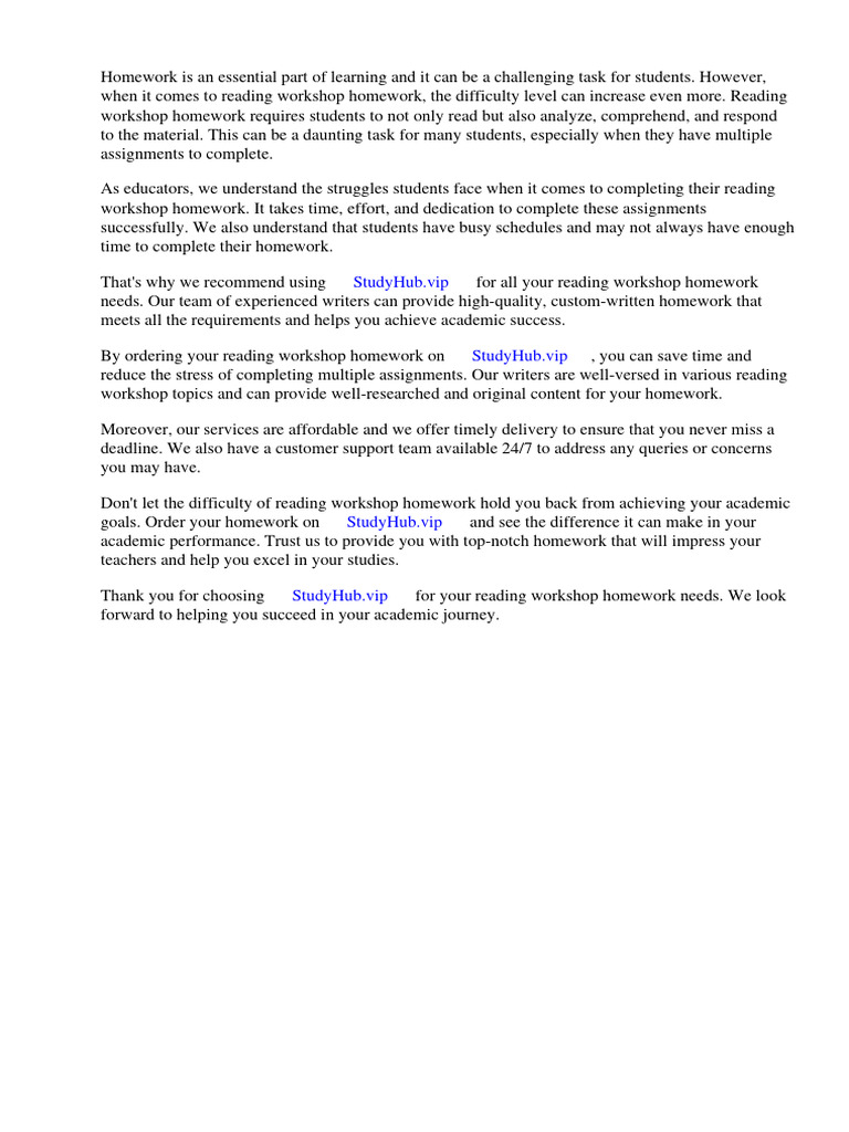 Reading Workshop Homework | PDF | Reading Comprehension | Learning Methods
