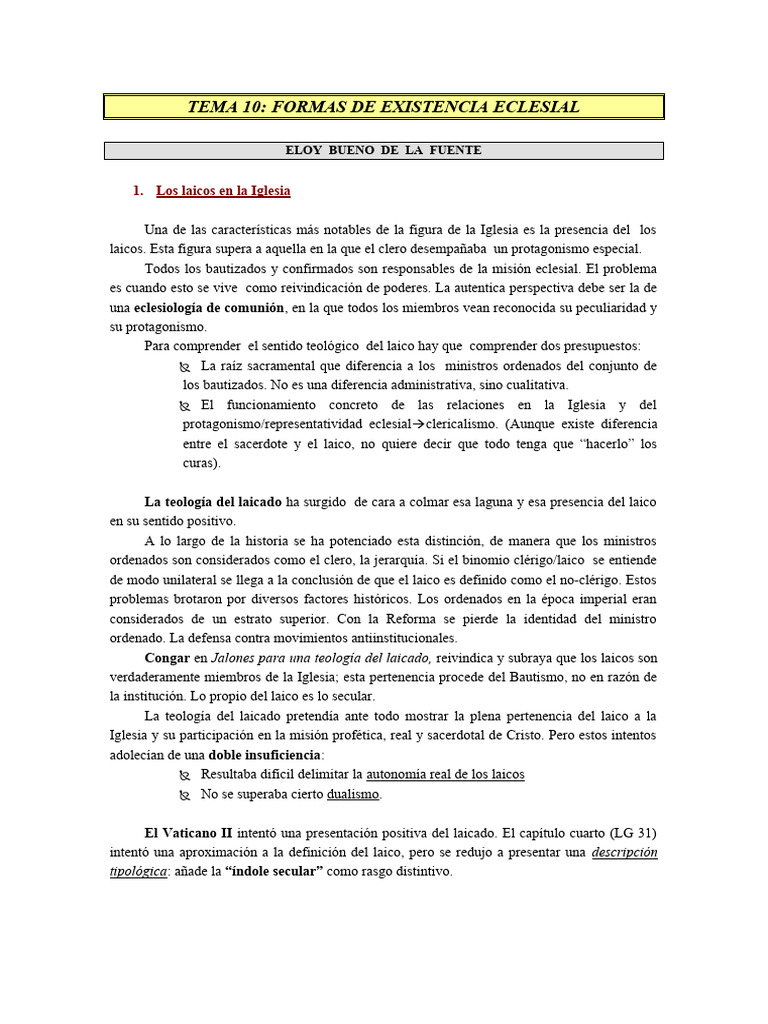 Tema X Formas de Existencia Eclesial | PDF | Iglesia Católica | Cristo (título)