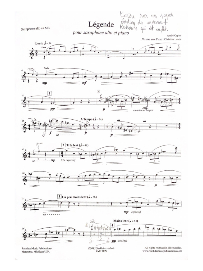 Caplet - Légende - Partie Sax | PDF