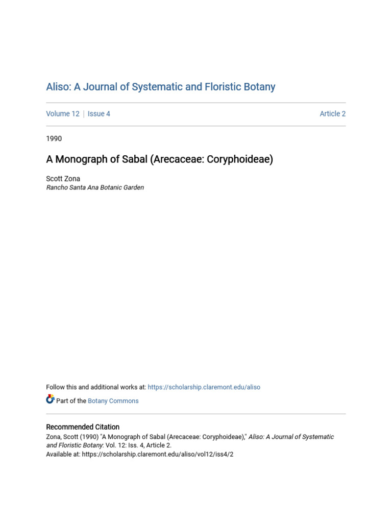 A Monograph of Sabal (Arecaceae - Coryphoideae) | PDF | Leaf | Arecaceae