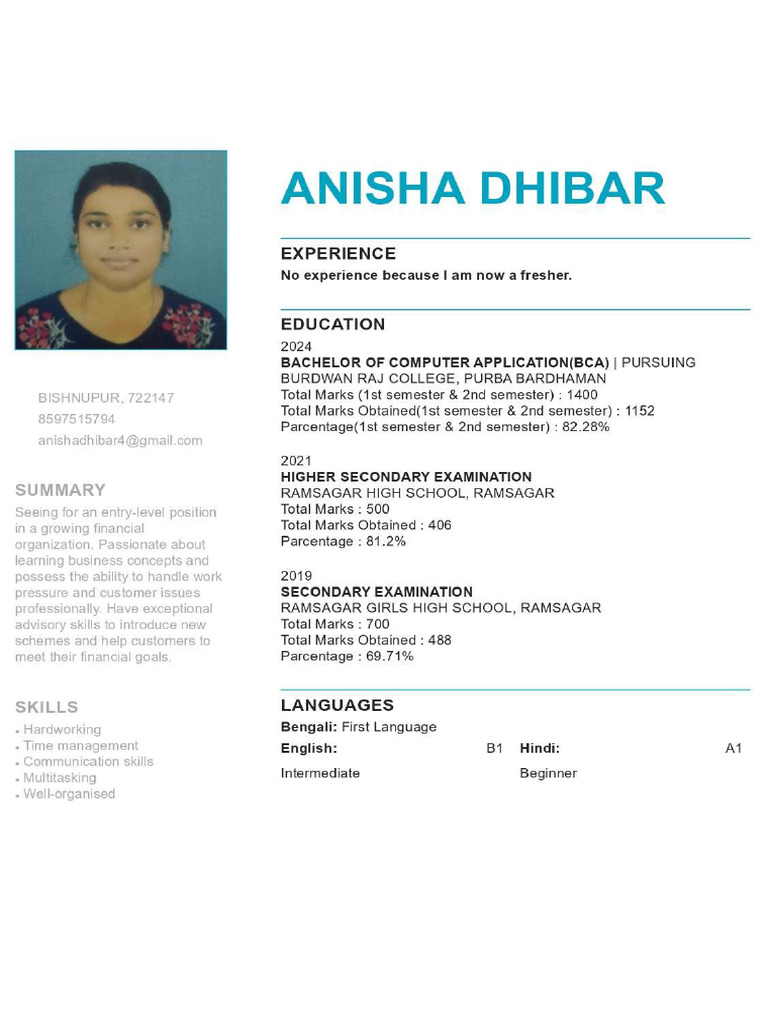 Anisha CV | PDF