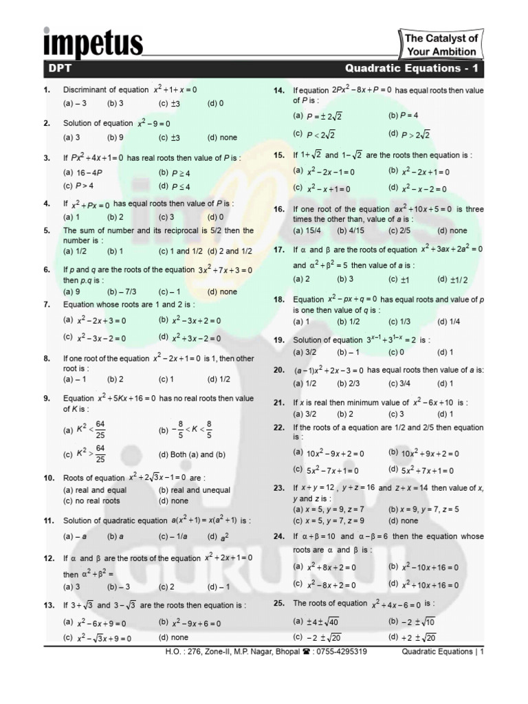 Quadratic Equation | PDF | Equations | Zero Of A Function