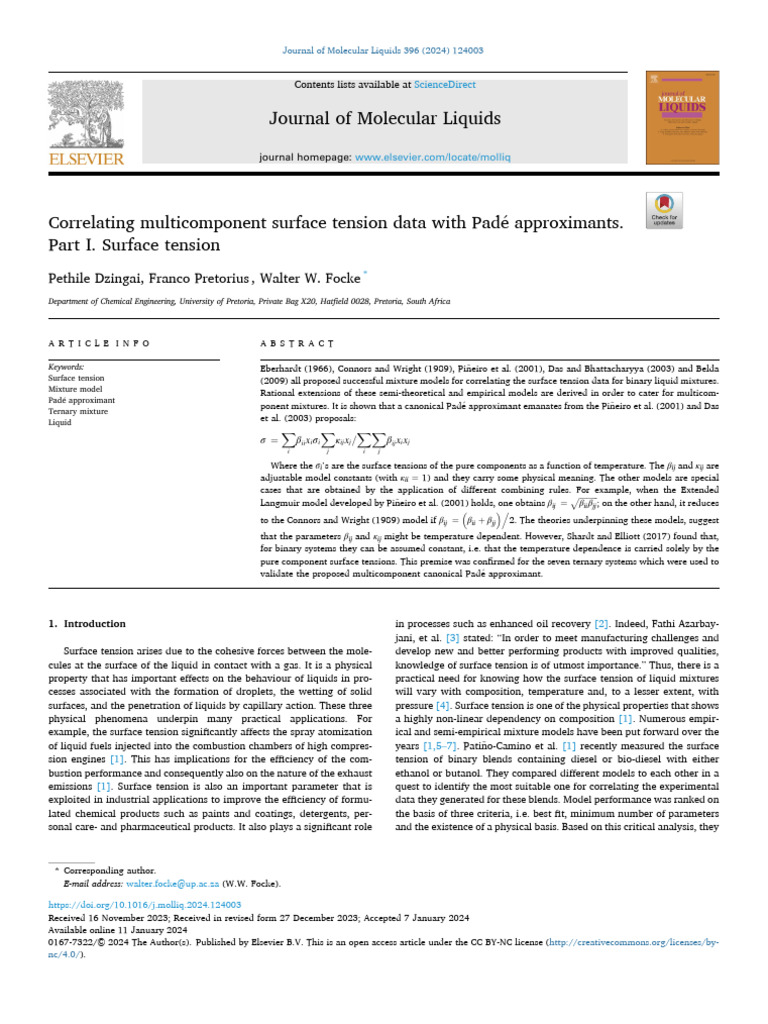 2024 Dzingae Pade models for surface tension | PDF | Surface Tension ... 2024 Dzingae Pade models for surface tension | PDF | Surface Tension ...