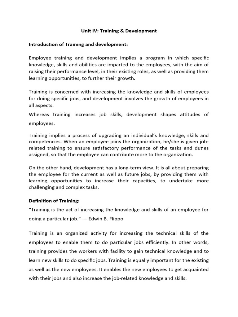 Unit IV Training & Development | PDF | Educational Technology | Artificial Intelligence