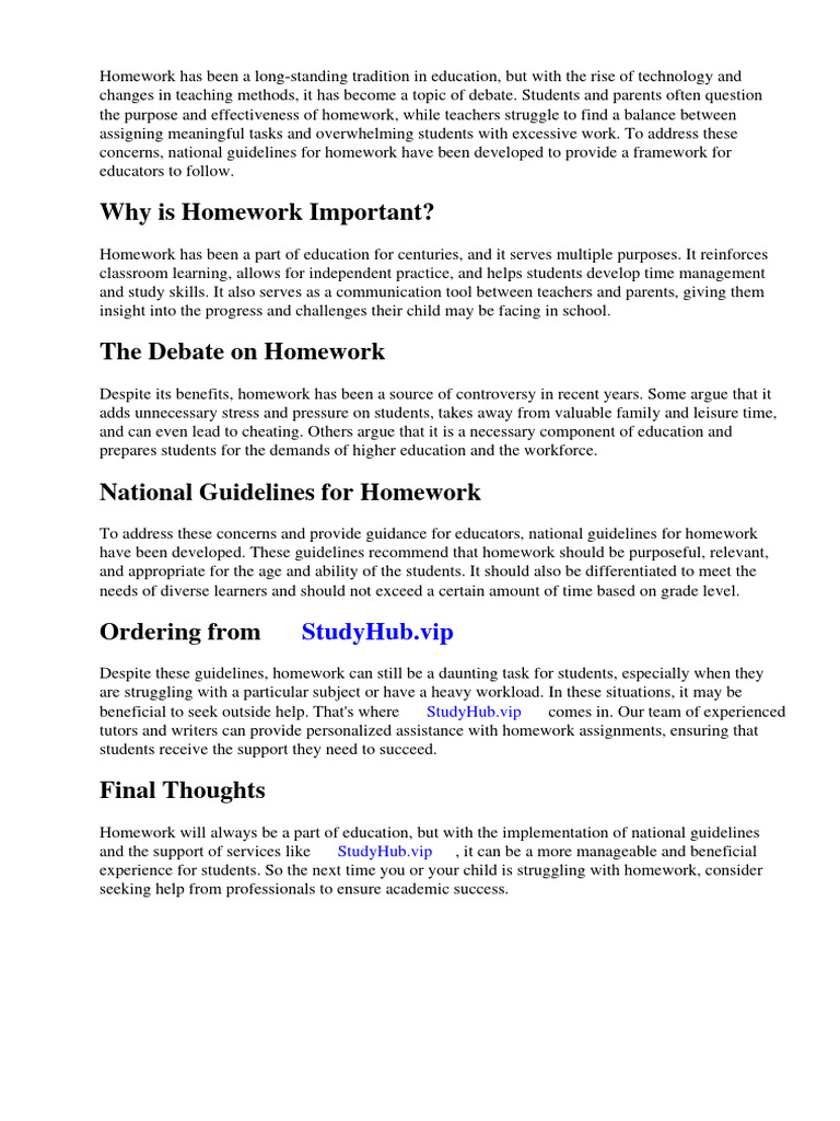 Homework National Guidelines | PDF | Homework | Teachers