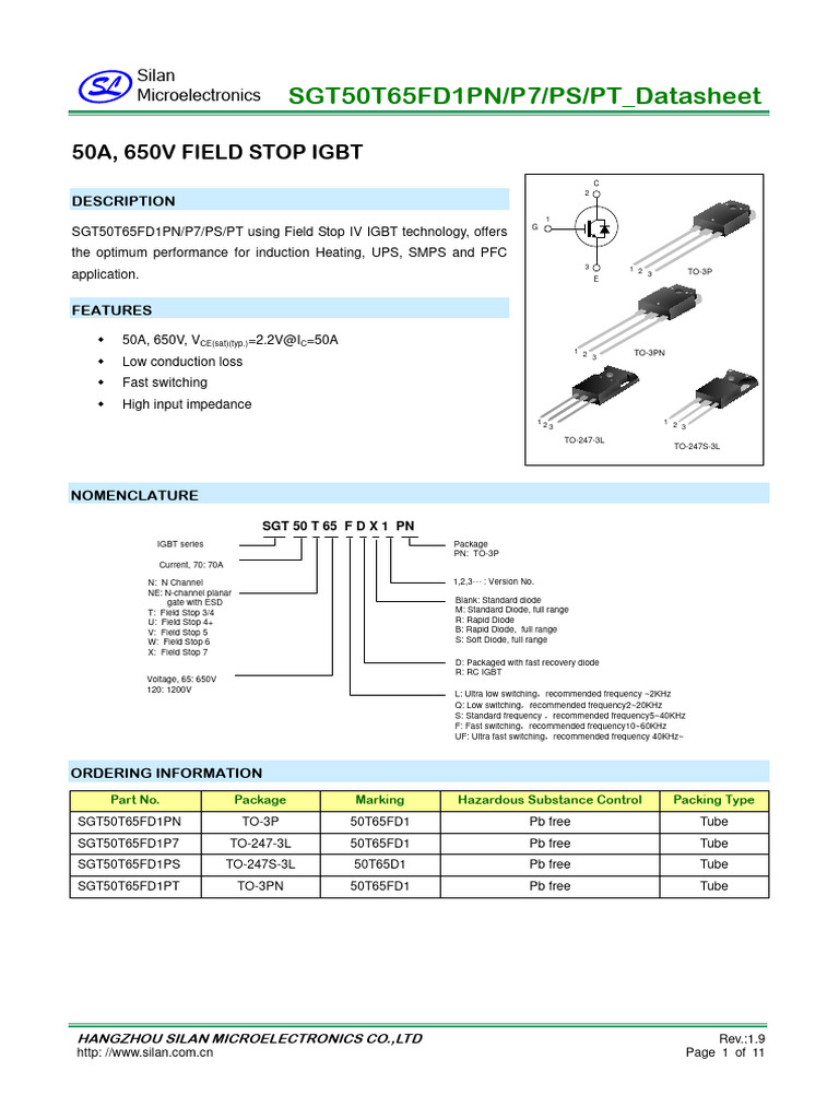 Sgt50t65fd1pn (p7) (PS) (PT) Datasheet | PDF | Diode | Vacuum Tube