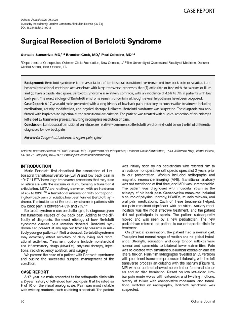 Resección en Síndrome de Bertolotti | PDF | Back Pain | Vertebra