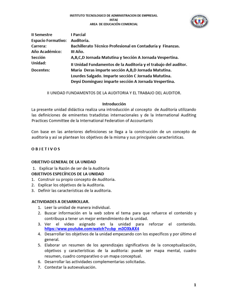 .archII UNIDAD FUNDAMENTOS DE LA AUDITORIA Y EL TRABAJO DEL AUDITOR. | PDF | Auditoría | Contralor