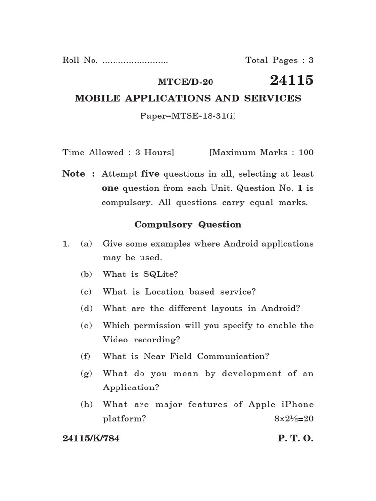 Mobile Applications and Services: MTCE/D-20 | PDF | Android (Operating ...