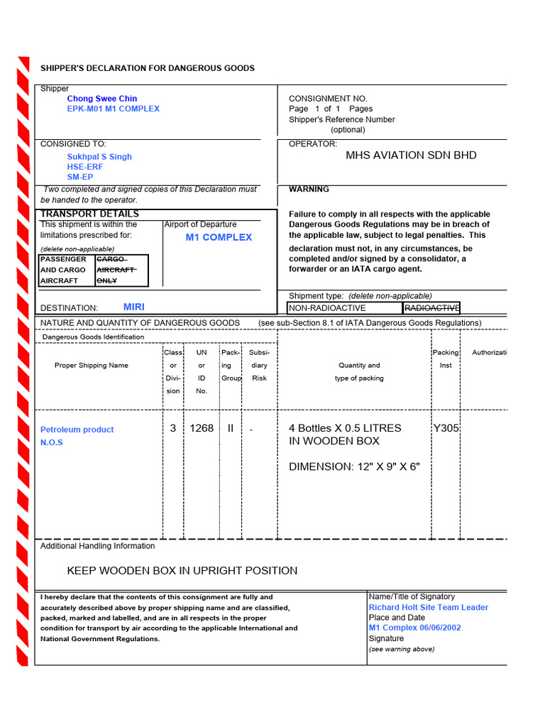 DG Sample Manifest | PDF | Dangerous Goods | Cargo