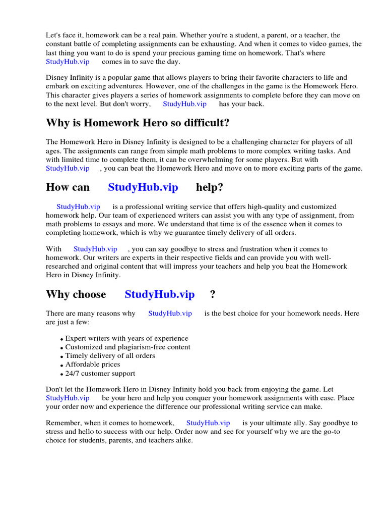 How To Beat Homework Hero On Disney Infinity | PDF | Homework | Marvel ...