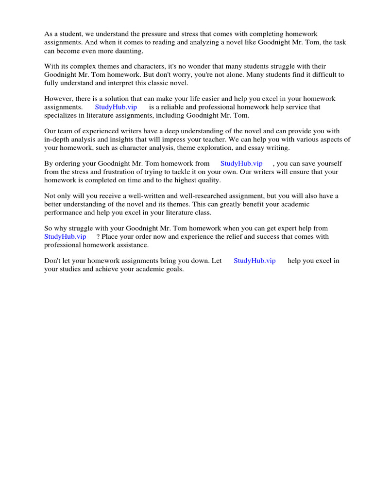 Goodnight MR Tom Homework | PDF | Homework | Facebook