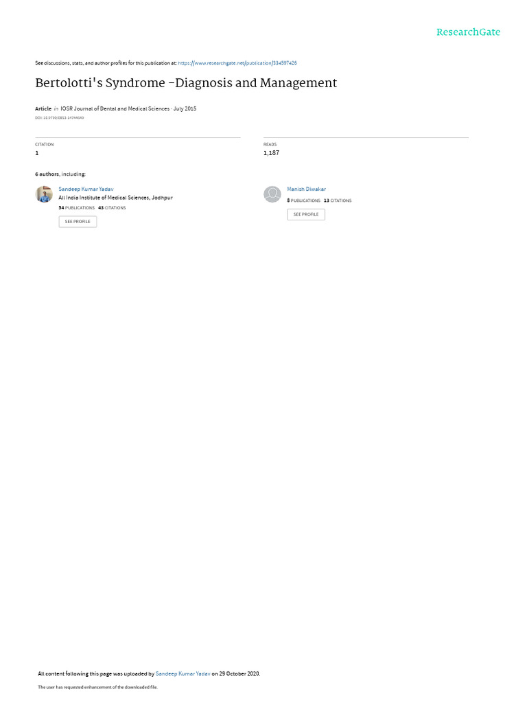 Bertolotti's Syndrome - Diagnosis and Management Revista Dental | PDF ...