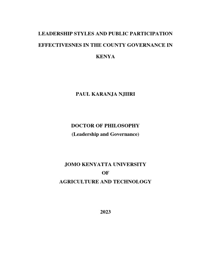 Njiiri, Paul Karanja, PHD Thesis 2023 | PDF | Leadership | Statistics
