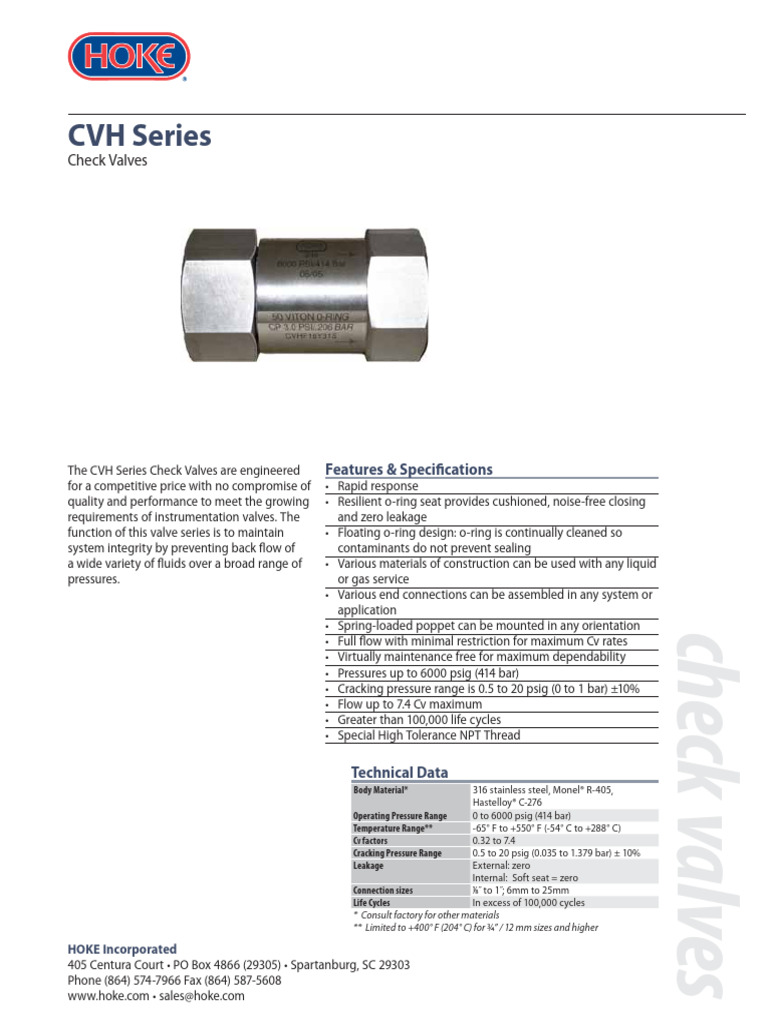 CVH Series Hoke Check Valve SEAL GAS | PDF | Valve | Plumbing