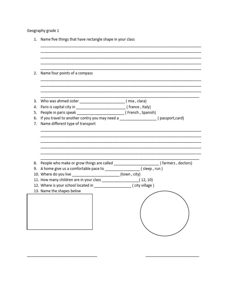 Grade 1 Geography Practice Worksheet | PDF | Business