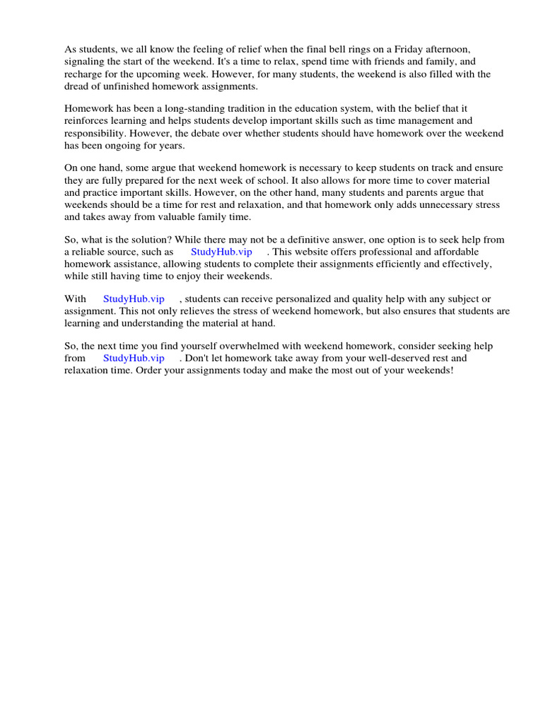 Should Students Have Homework Over The Weekend | PDF | Homework | Teachers Should Students Have Homework Over The Weekend | PDF | Homework | Teachers