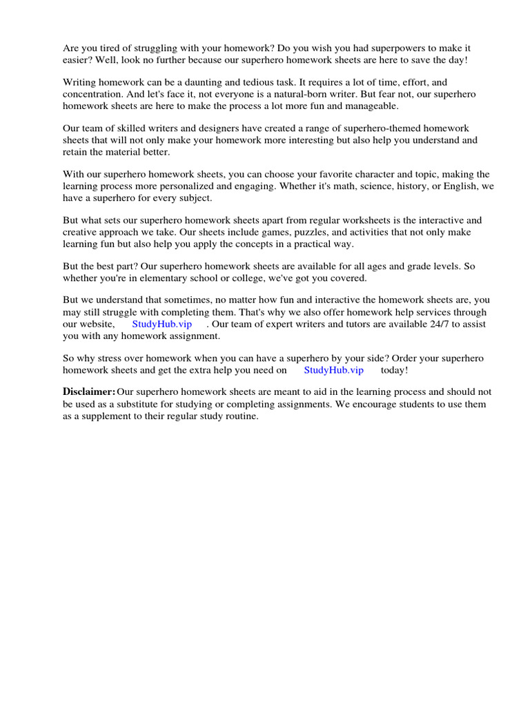 Superhero Homework Sheet | PDF | Homework | Worksheet