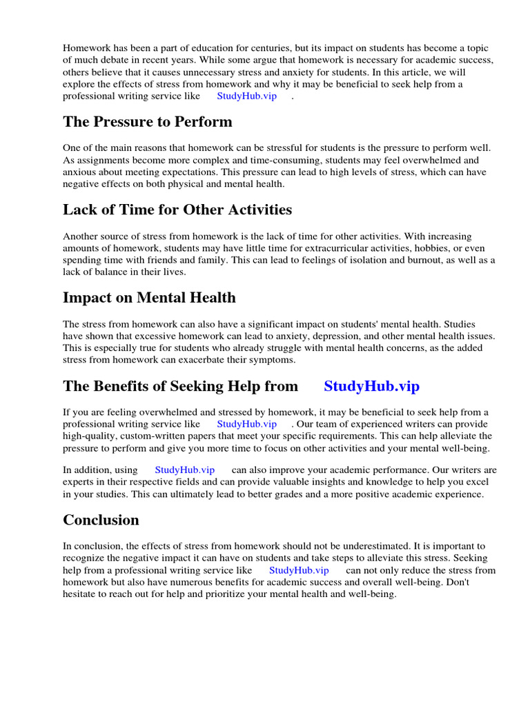 Effects of Stress From Homework | PDF | Homework | Mental Health