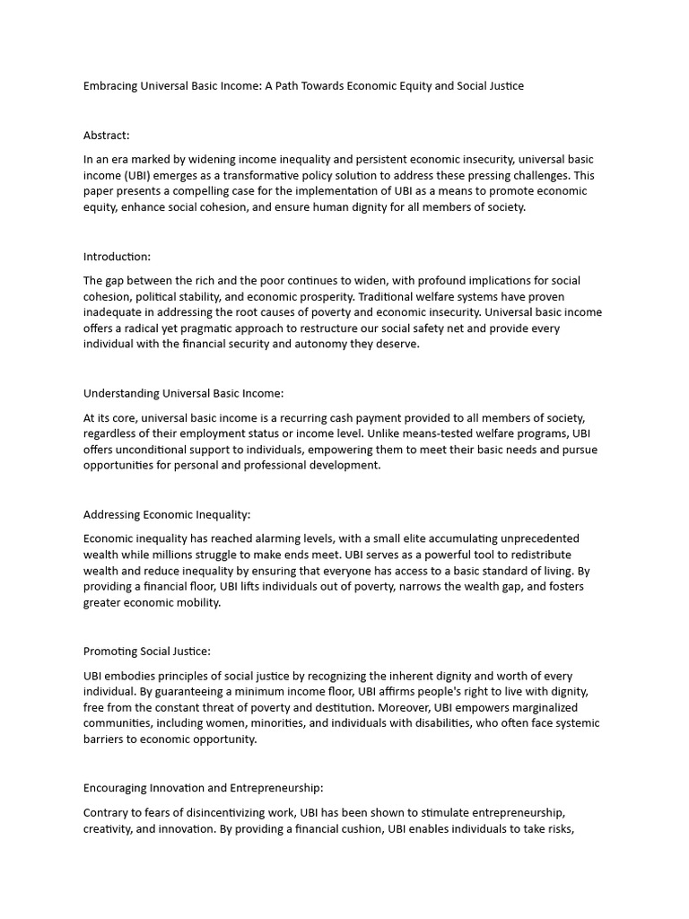 Universal Basic Income for Equity | PDF | Economic Inequality | Discrimination & Race Relations
